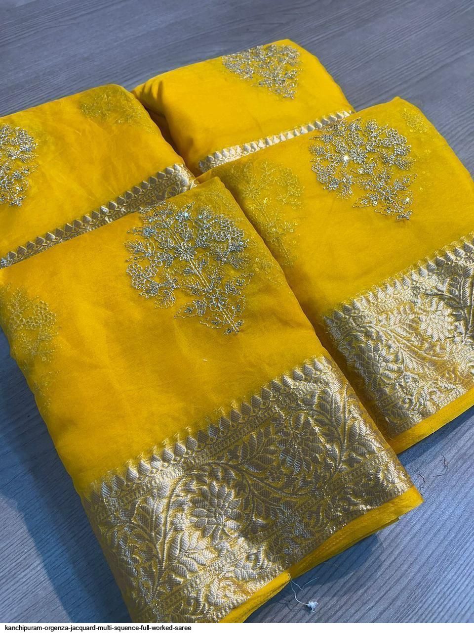 Kanchipuram Orgenza jacquard Multi Squence Full Worked Saree