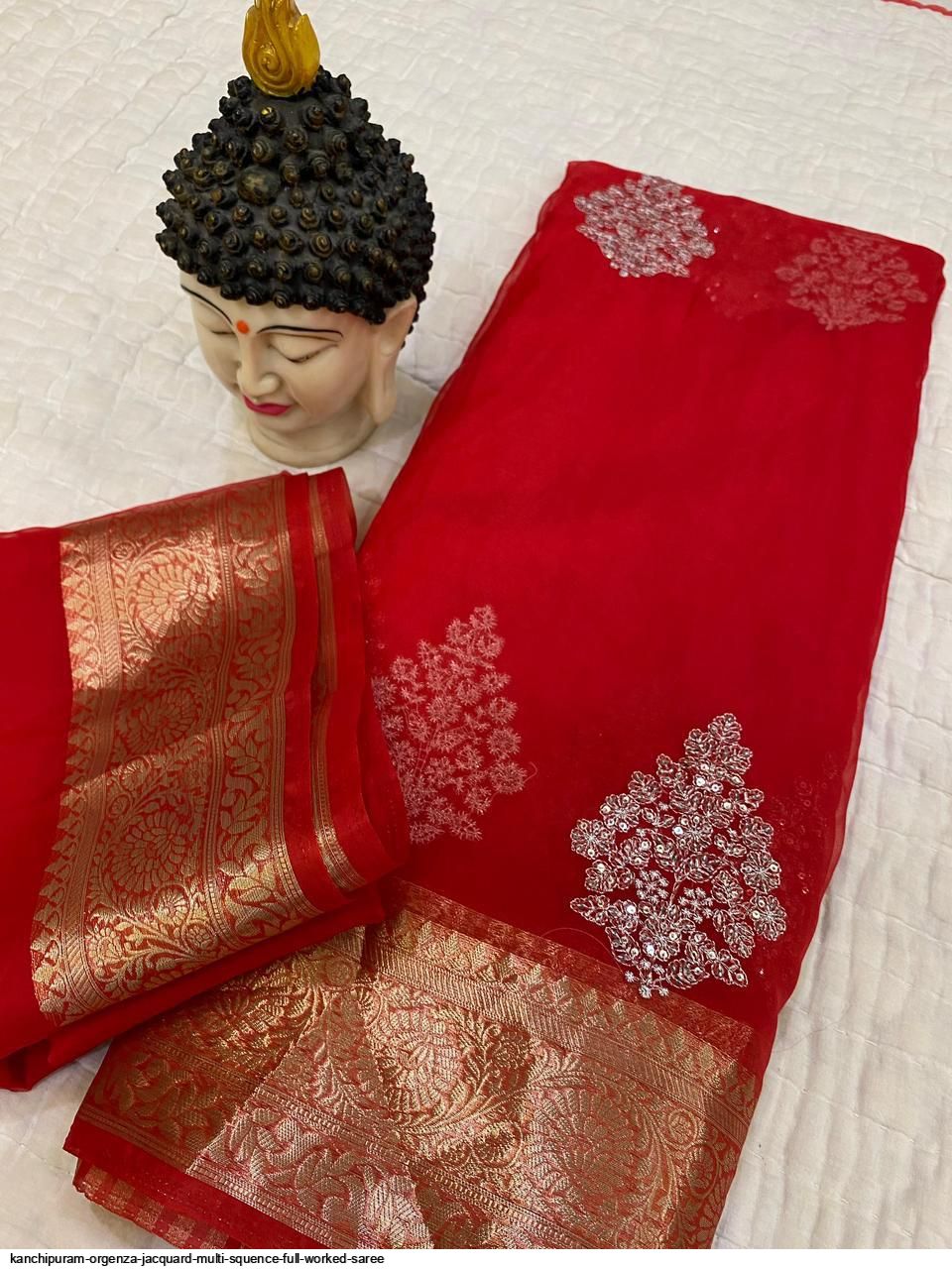 Kanchipuram Orgenza jacquard Multi Squence Full Worked Saree