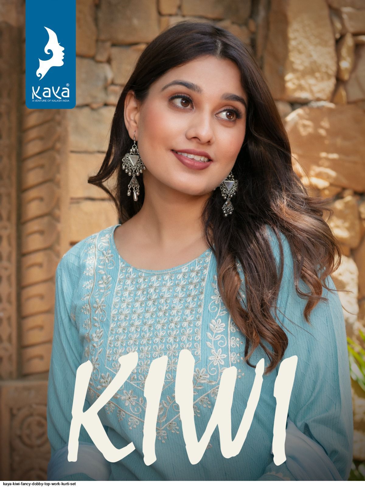 KAYA KIWI FANCY DOBBY TOP WORK KURTI SET