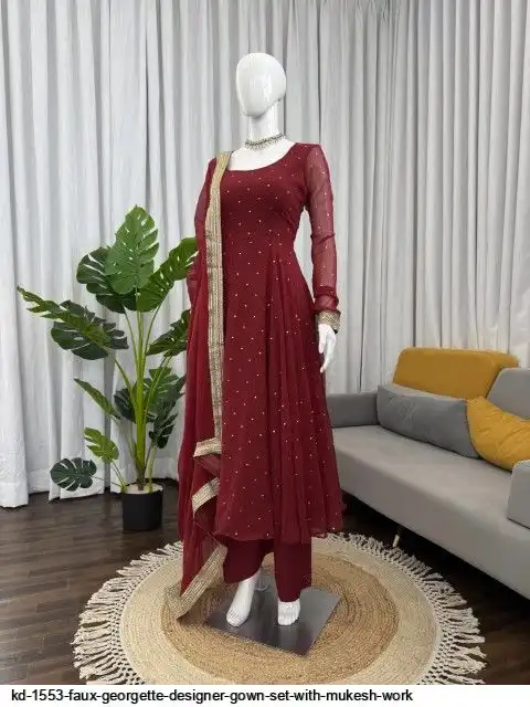 KD-1553 Faux Georgette Gown Set | Wholesale Ethnic Wear