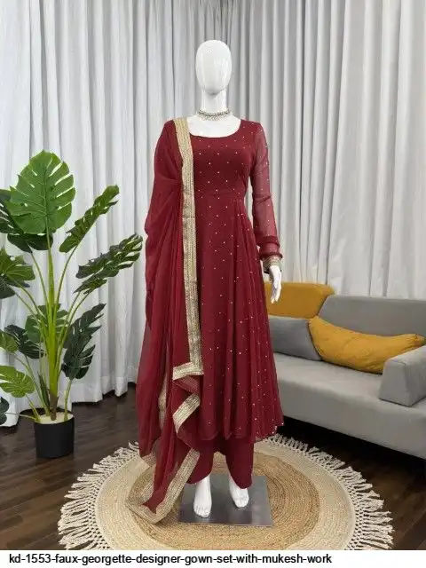 KD-1553 Faux Georgette Gown Set | Wholesale Ethnic Wear