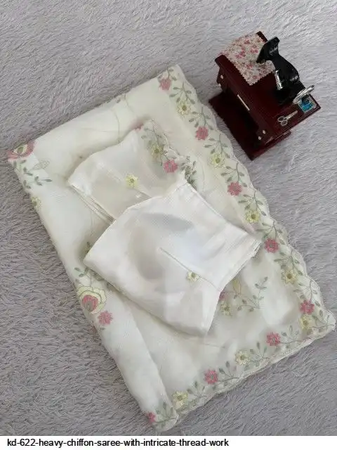 KD-622 Heavy Chiffon Saree with Intricate Thread Work