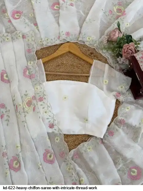 KD-622 Heavy Chiffon Saree with Intricate Thread Work