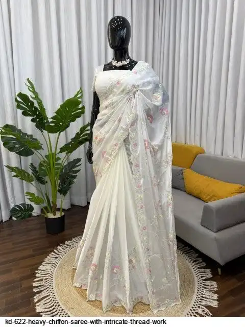 KD-622 Heavy Chiffon Saree with Intricate Thread Work
