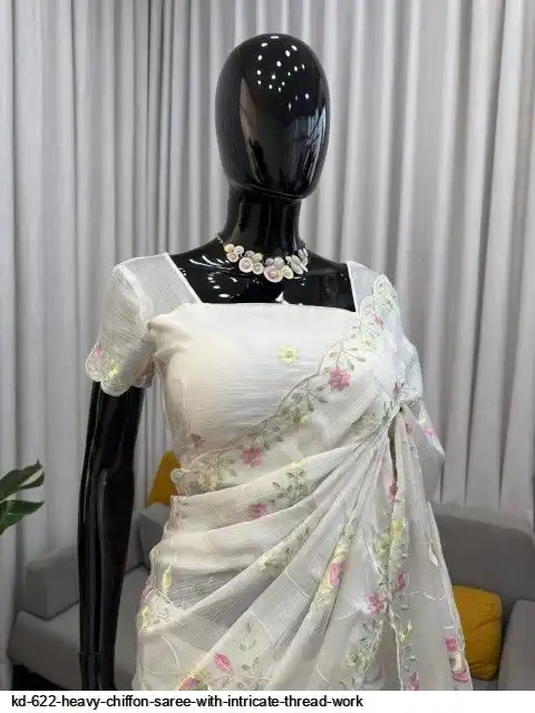 KD-622 Heavy Chiffon Saree with Intricate Thread Work