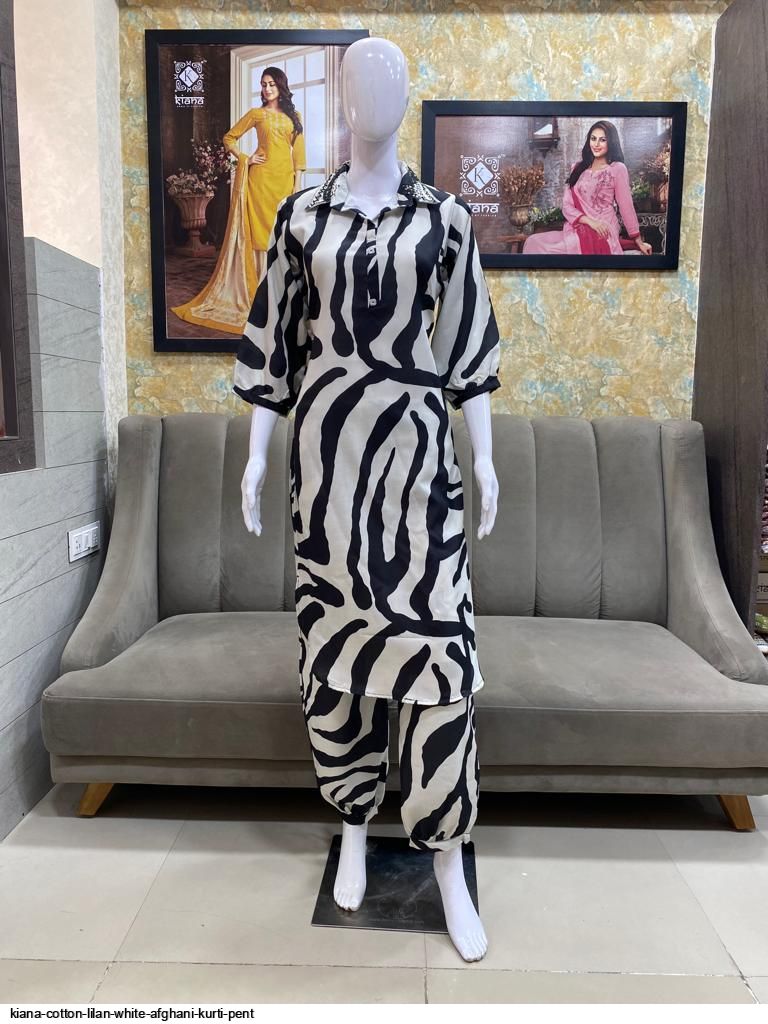KIANA COTTON LILAN WHITE AFGHANI KURTI PENT