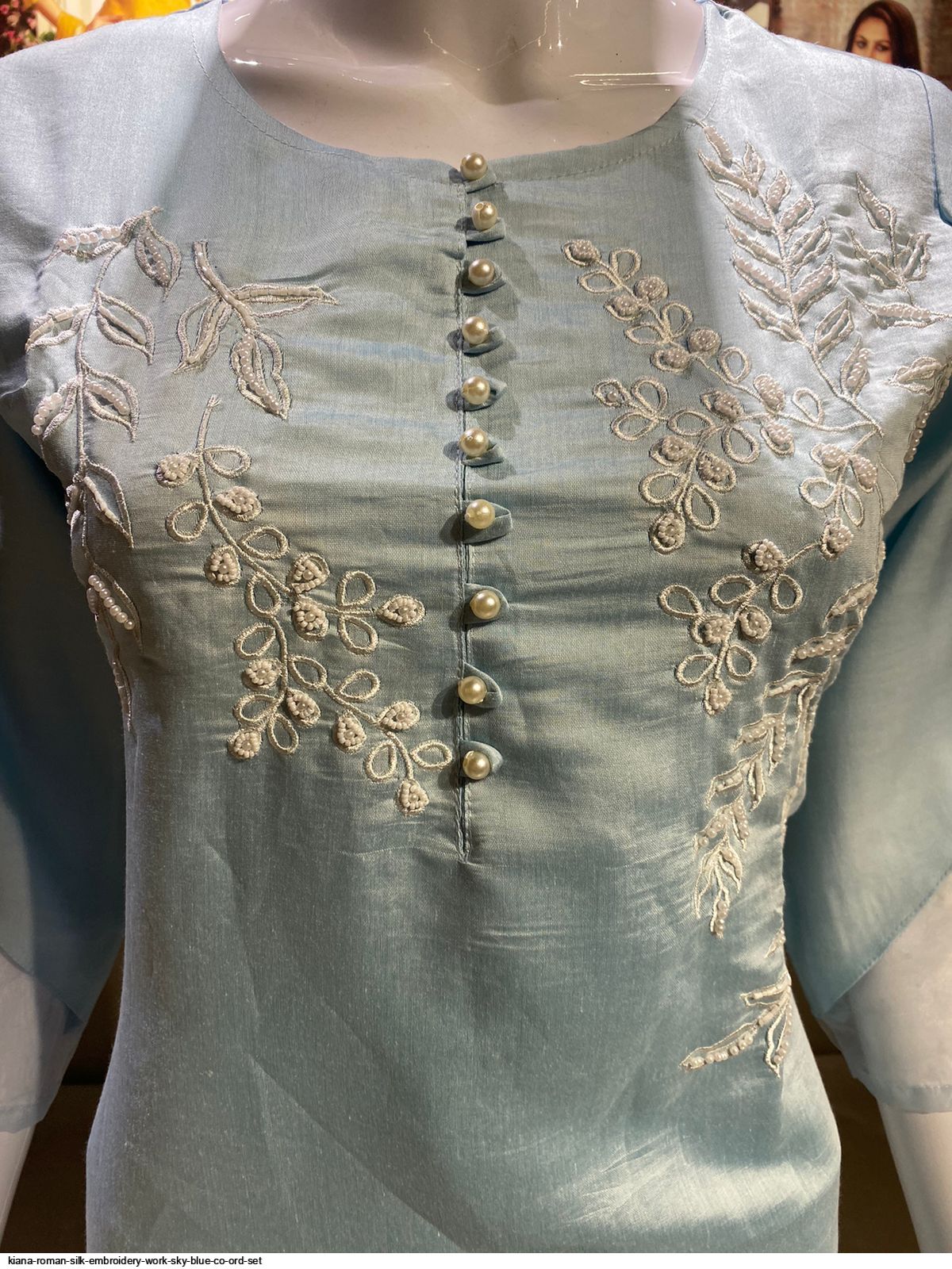 KIANA ROMAN SILK EMBROIDERY WORK SKY BLUE CO ORD SET