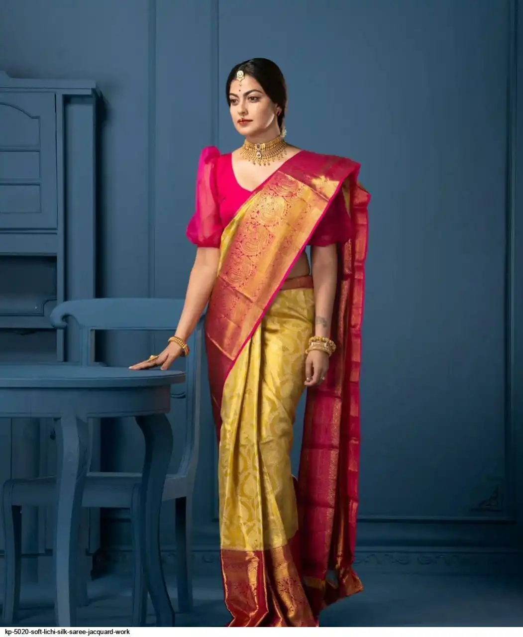 KP-5020 Soft Lichi Silk Saree Jacquard Work
