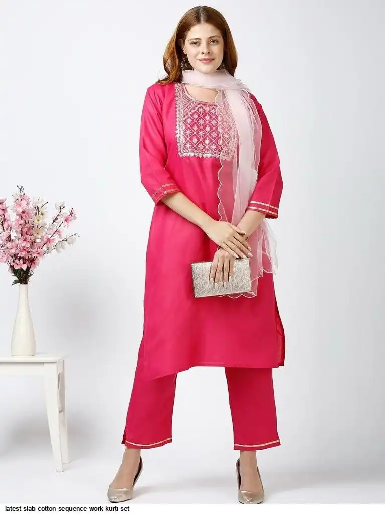 LATEST Slab Cotton Sequence Work KURTI SET