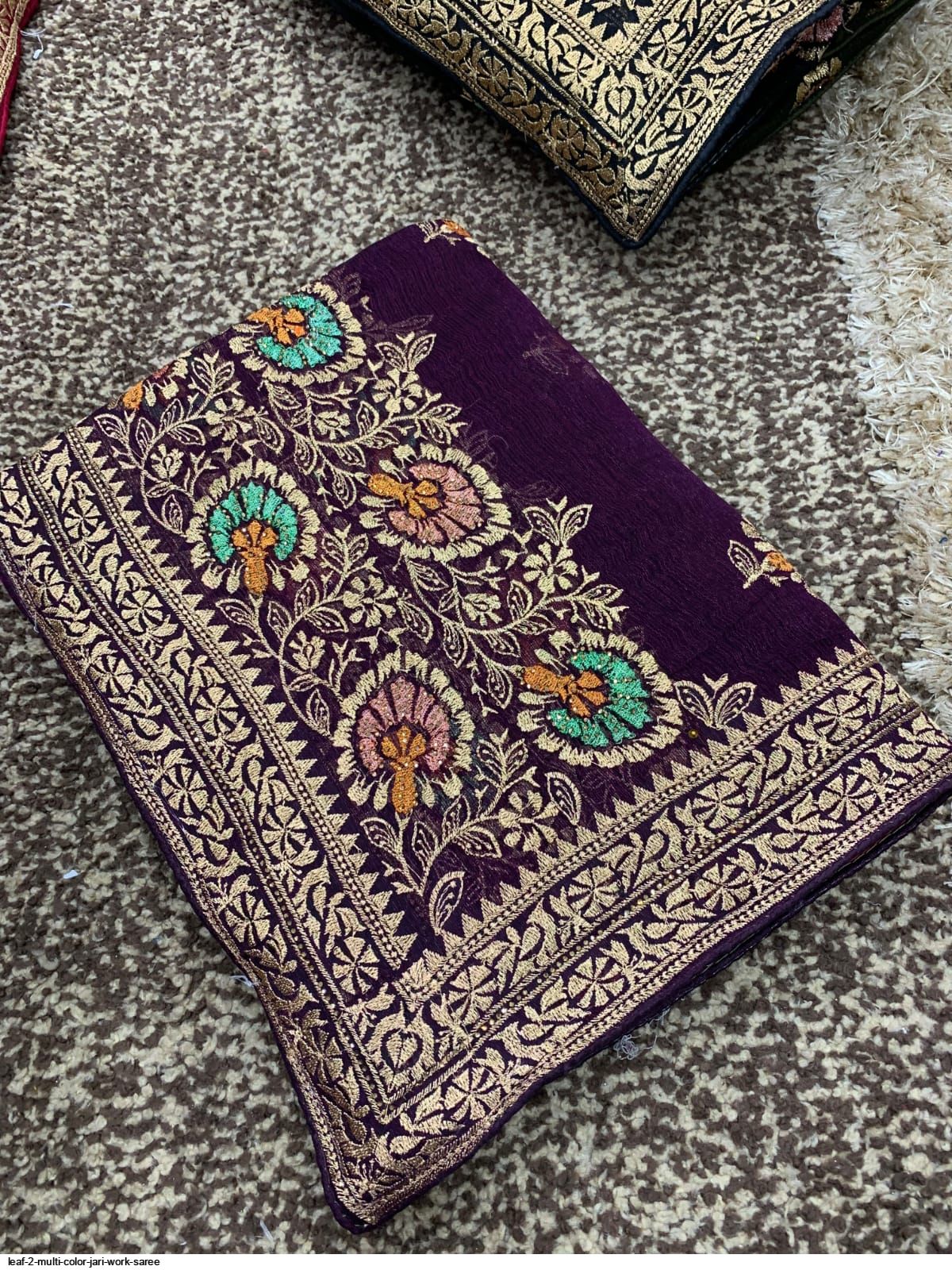 LEAF 2 MULTI COLOR JARI WORK SAREE