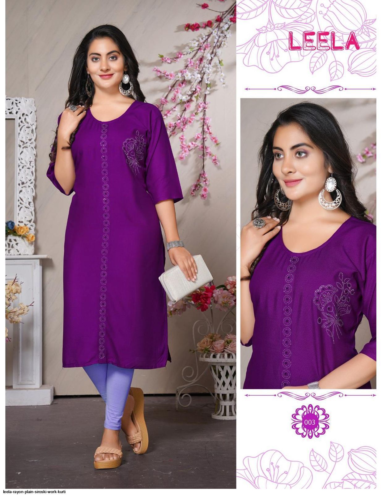 Leela RAYON PLAIN SIROSKI WORK KURTI