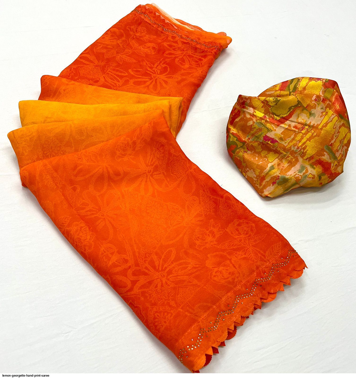 LEMON GEORGETTE Hand Print SAREE