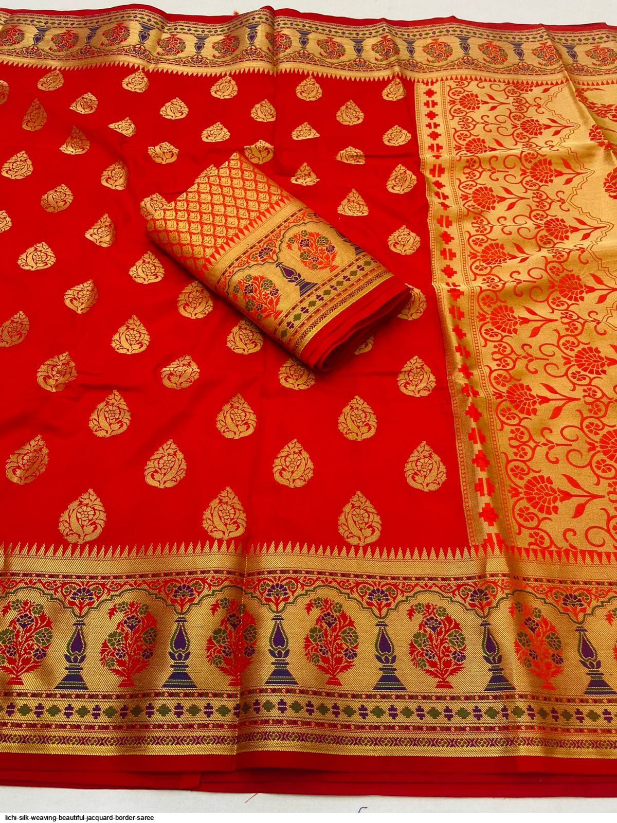LICHI SILK WEAVING BEAUTIFUL JACQUARD BORDER SAREE