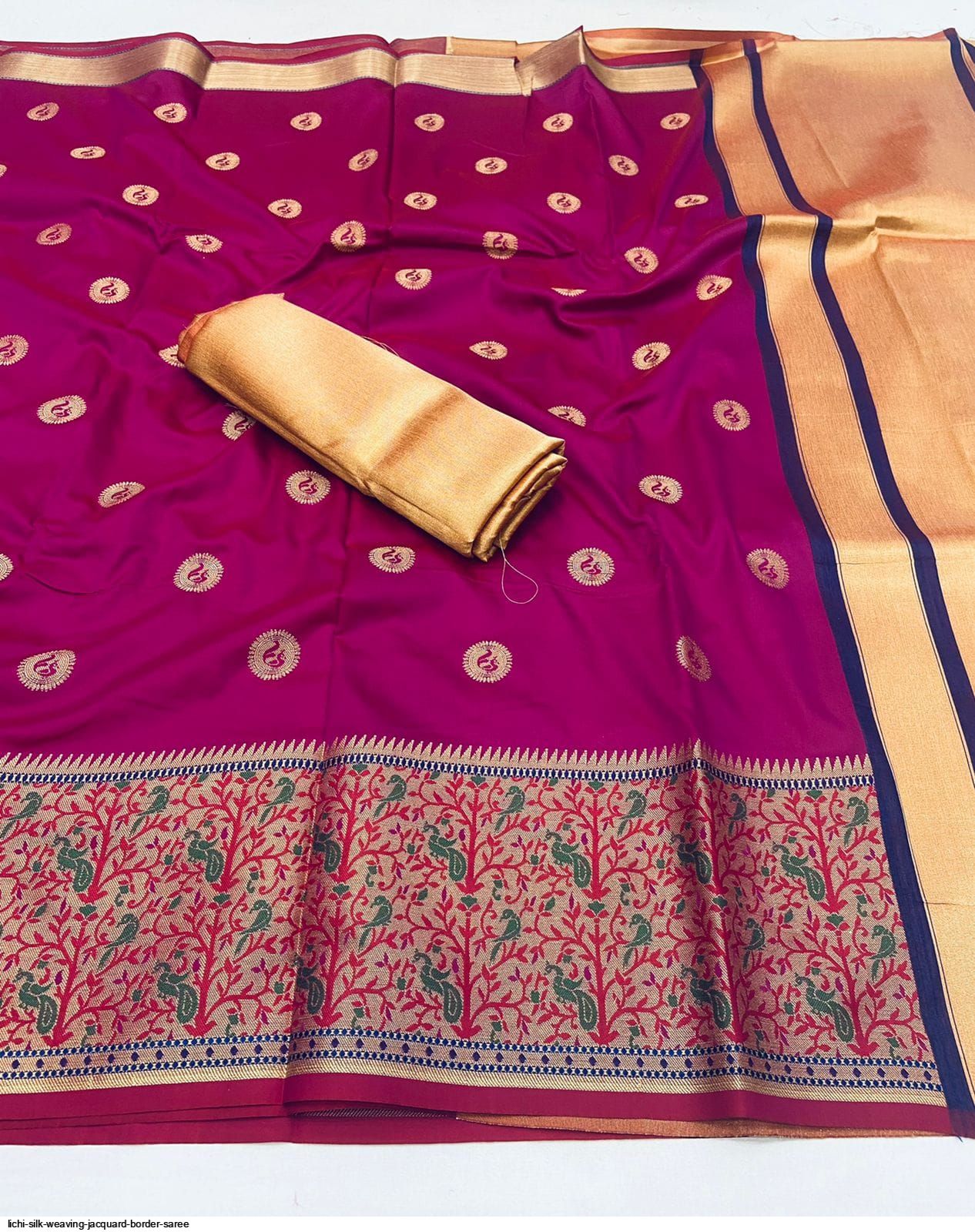 LICHI SILK WEAVING JACQUARD BORDER SAREE
