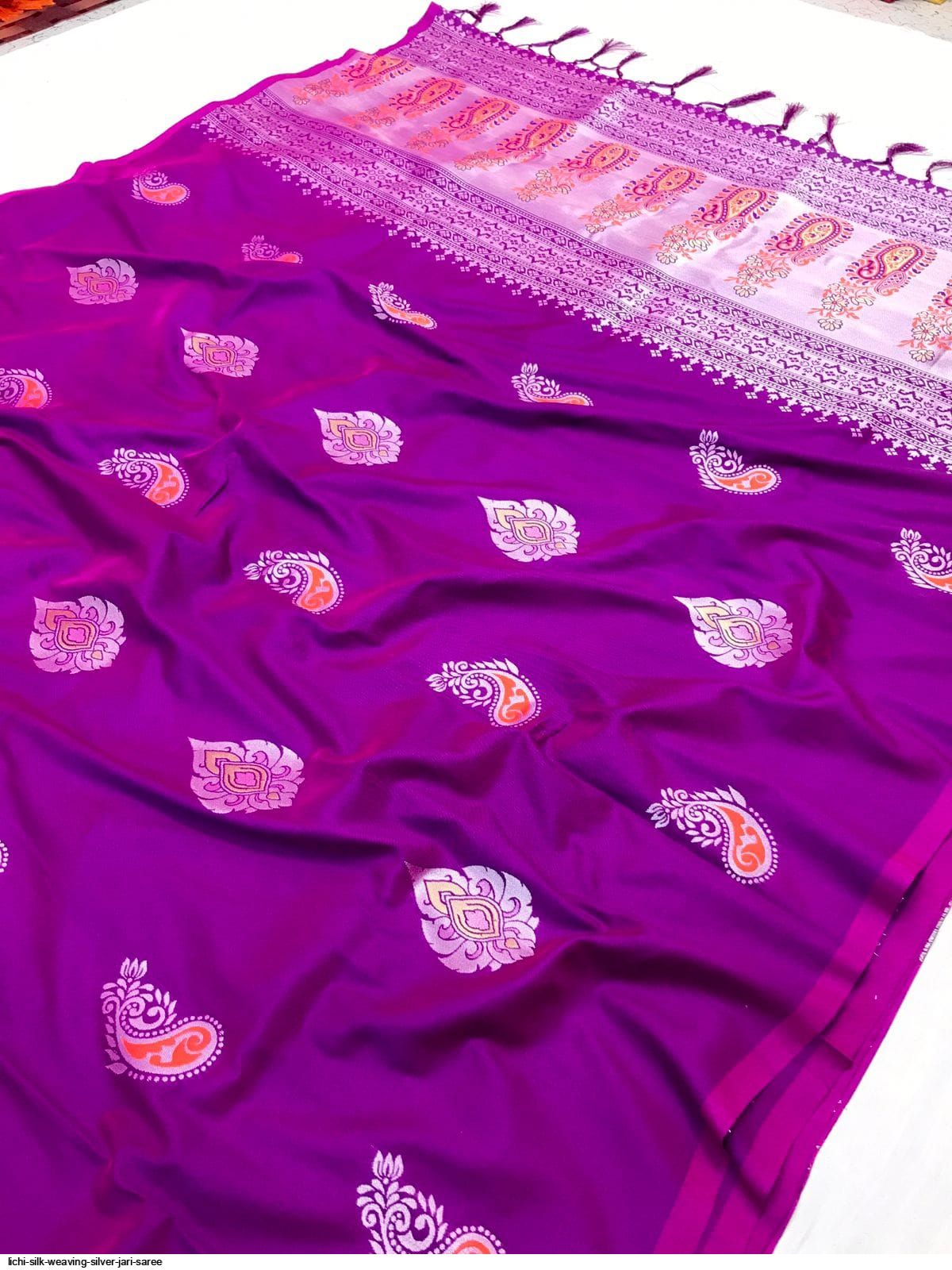 LICHI SILK WEAVING SILVER JARI saree