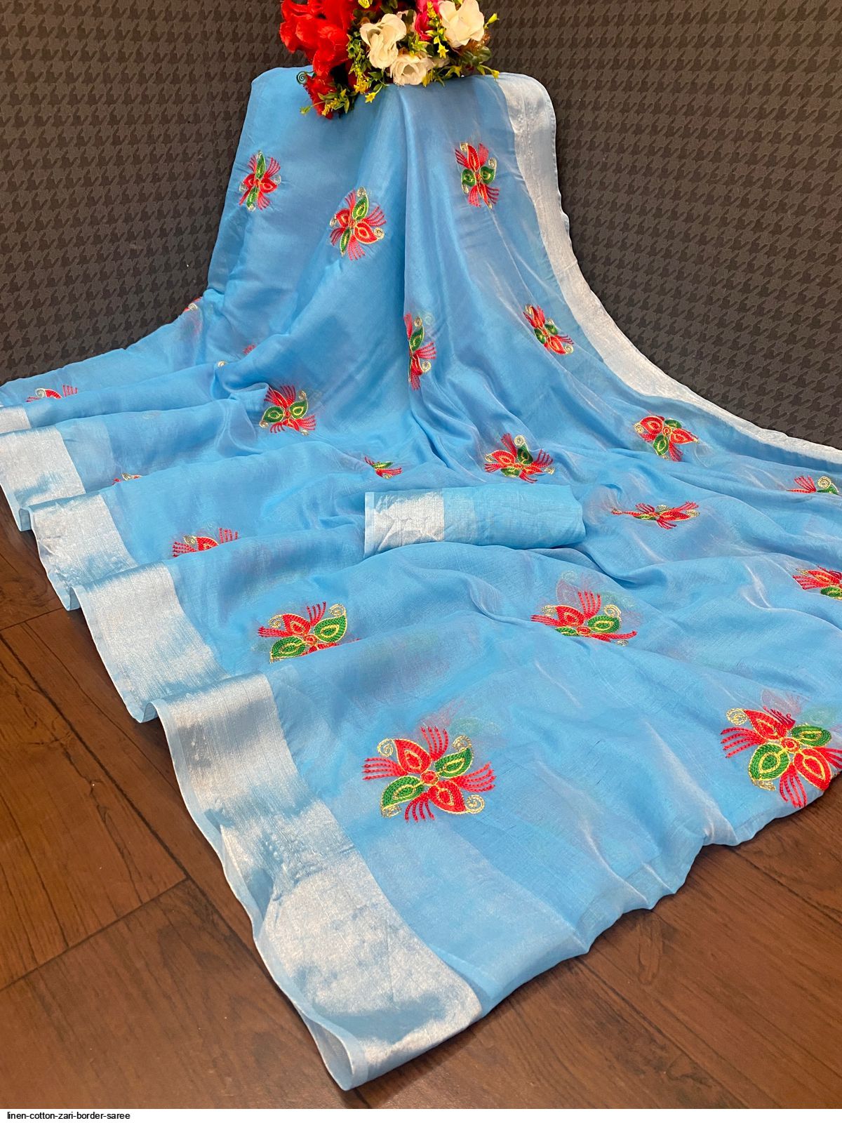 Linen cotton zari border saree