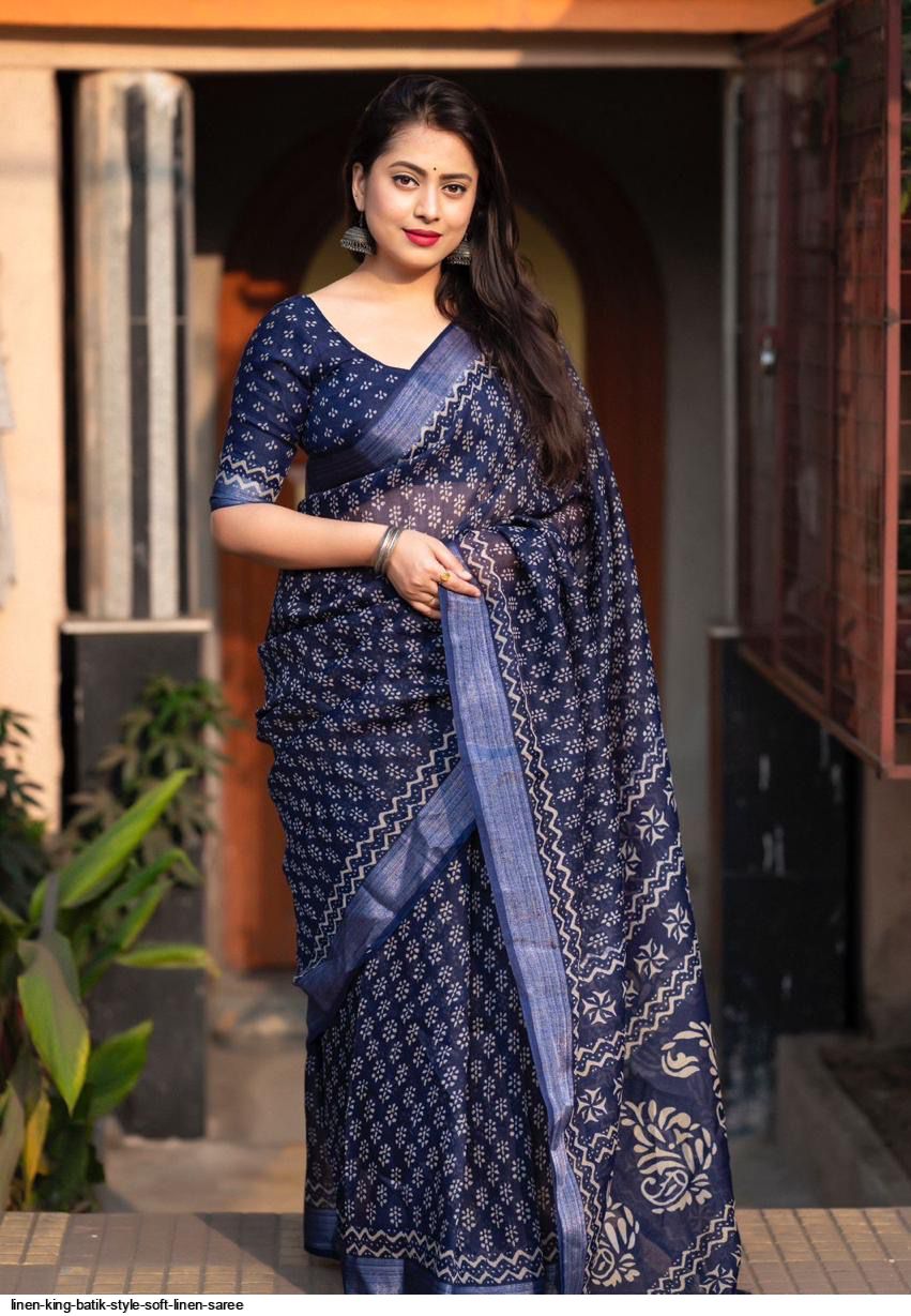 linen king batik style soft linen saree