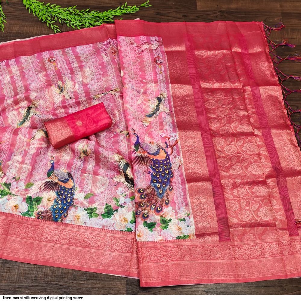 linen morni silk weaving Digital printing SAREE