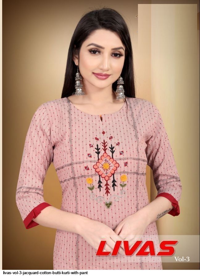 LIVAS VOL 3 Jacquard COTTON BUTTI KURTI WITH PANT