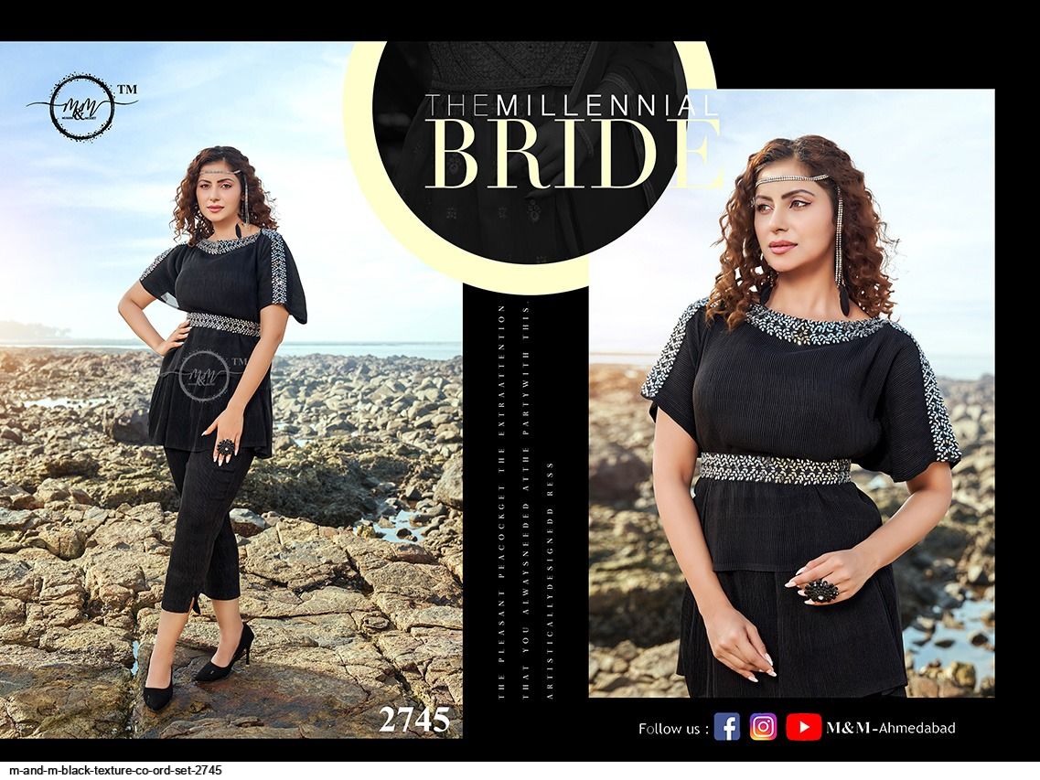 M AND M BLACK TEXTURE CO ORD SET 2745