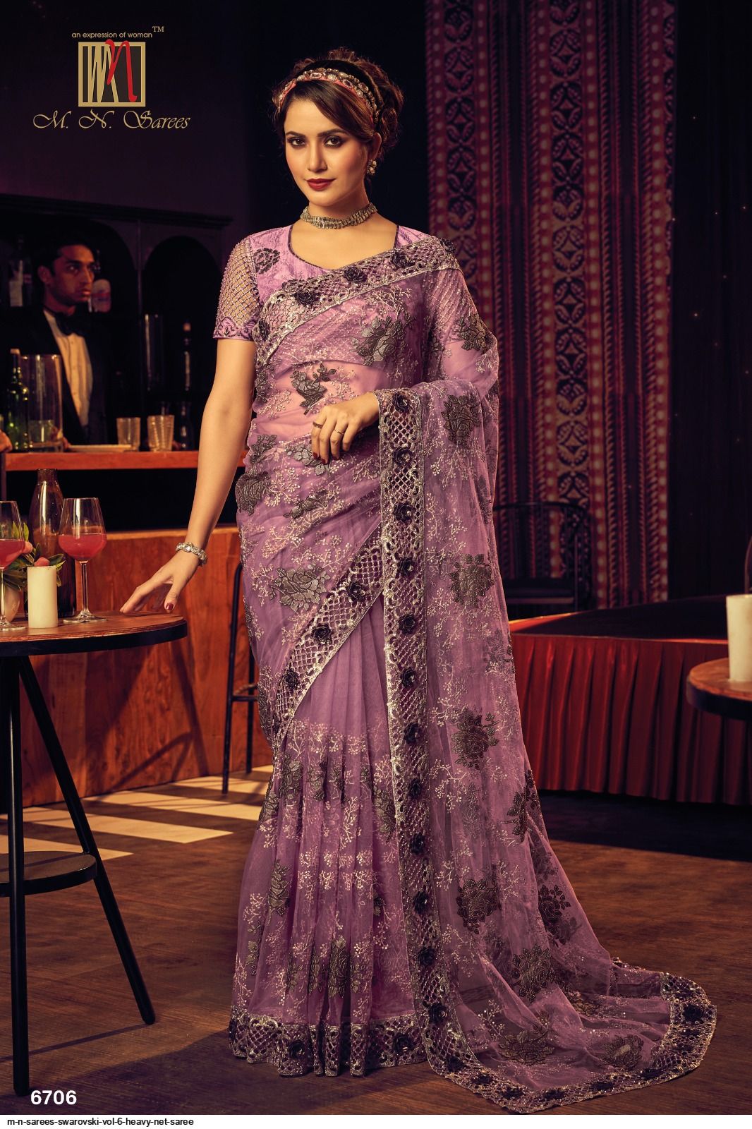 M N SAREES SWAROVSKI VOL 6 HEAVY NET SAREE