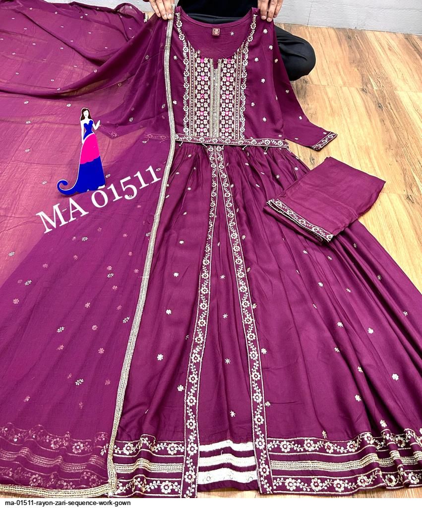 MA 01511 RAYON ZARI SEQUENCE WORK GOWN