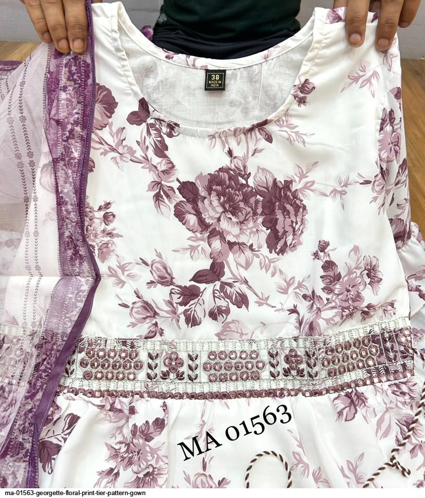 MA 01563 GEORGETTE FLORAL PRINT TIER PATTERN GOWN