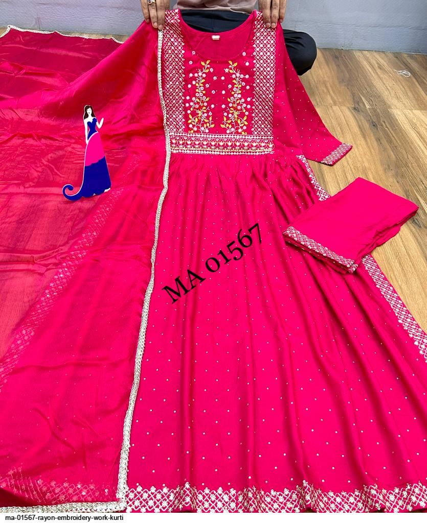 MA 01567 RAYON EMBROIDERY WORK KURTI