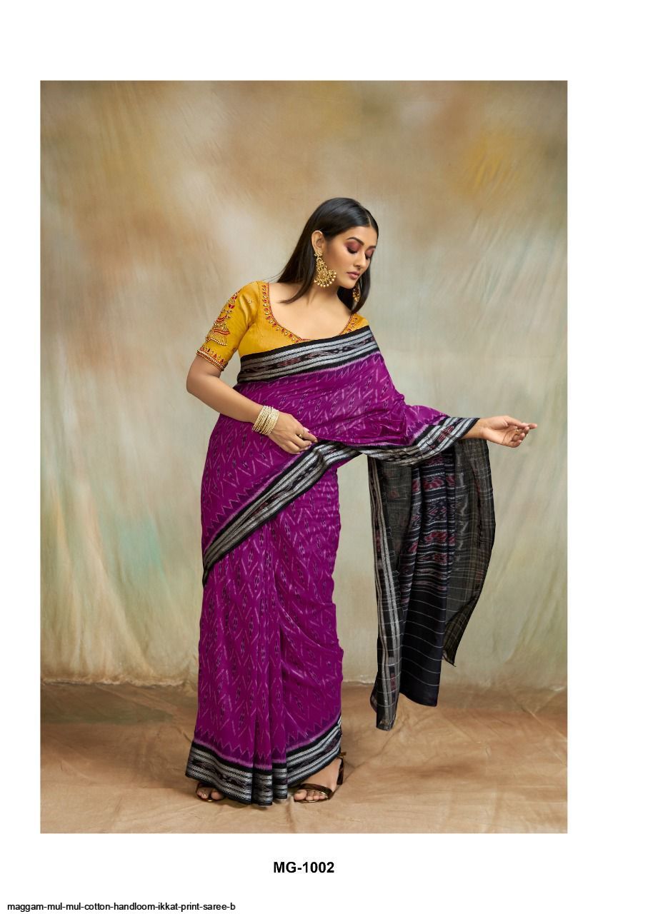 MAGGAM MUL MUL COTTON HANDLOOM IKKAT PRINT SAREE B