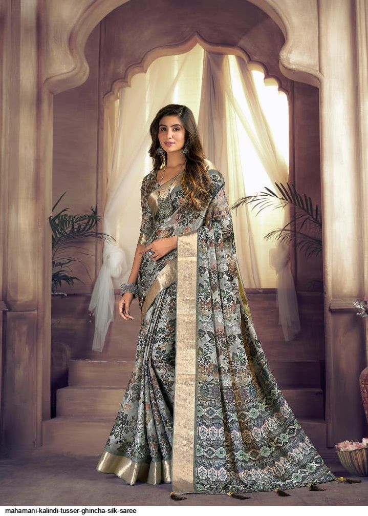 MAHAMANI KALINDI Tusser Ghincha Silk saree