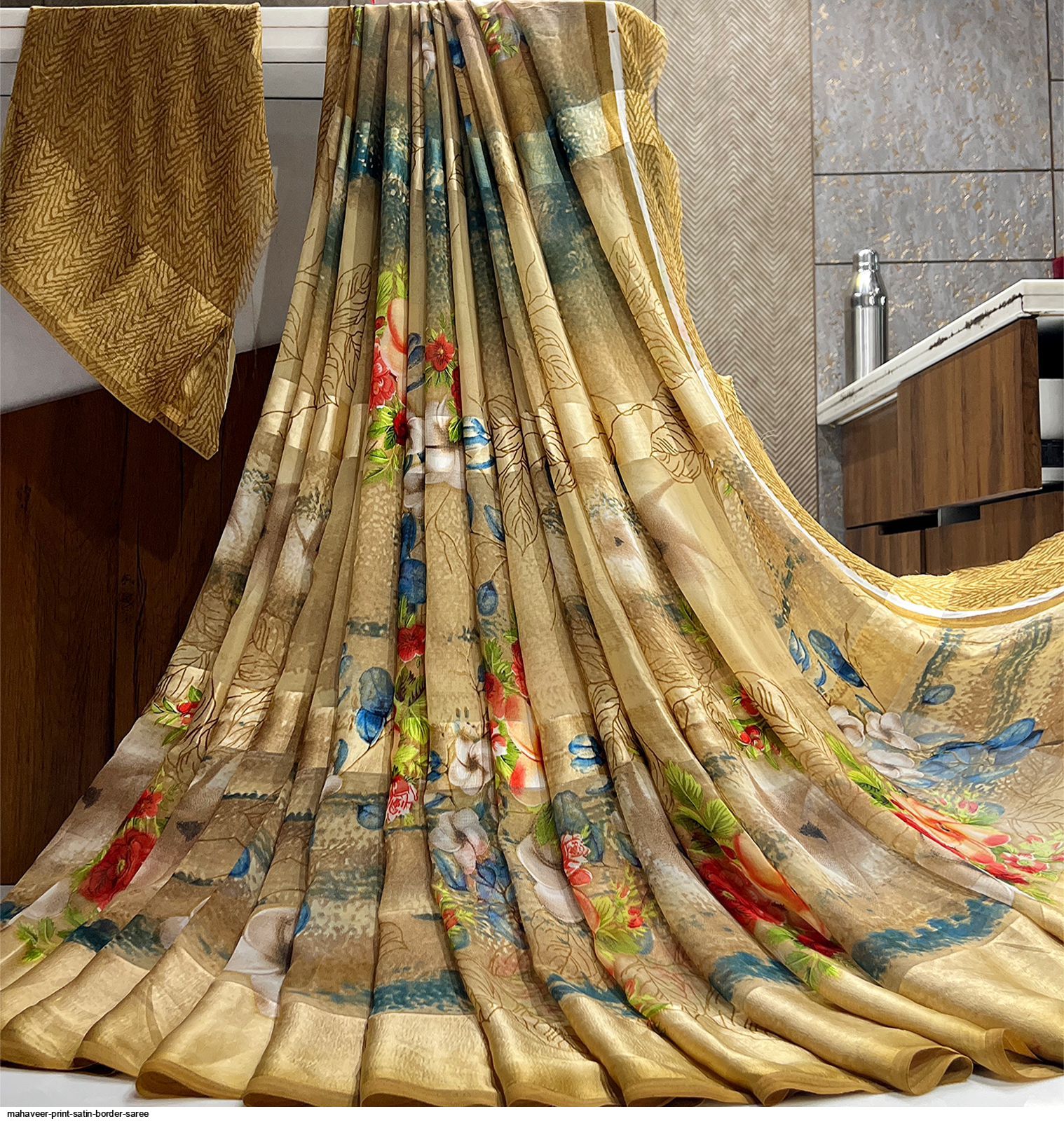 MAHAVEER PRINT SATIN BORDER SAREE