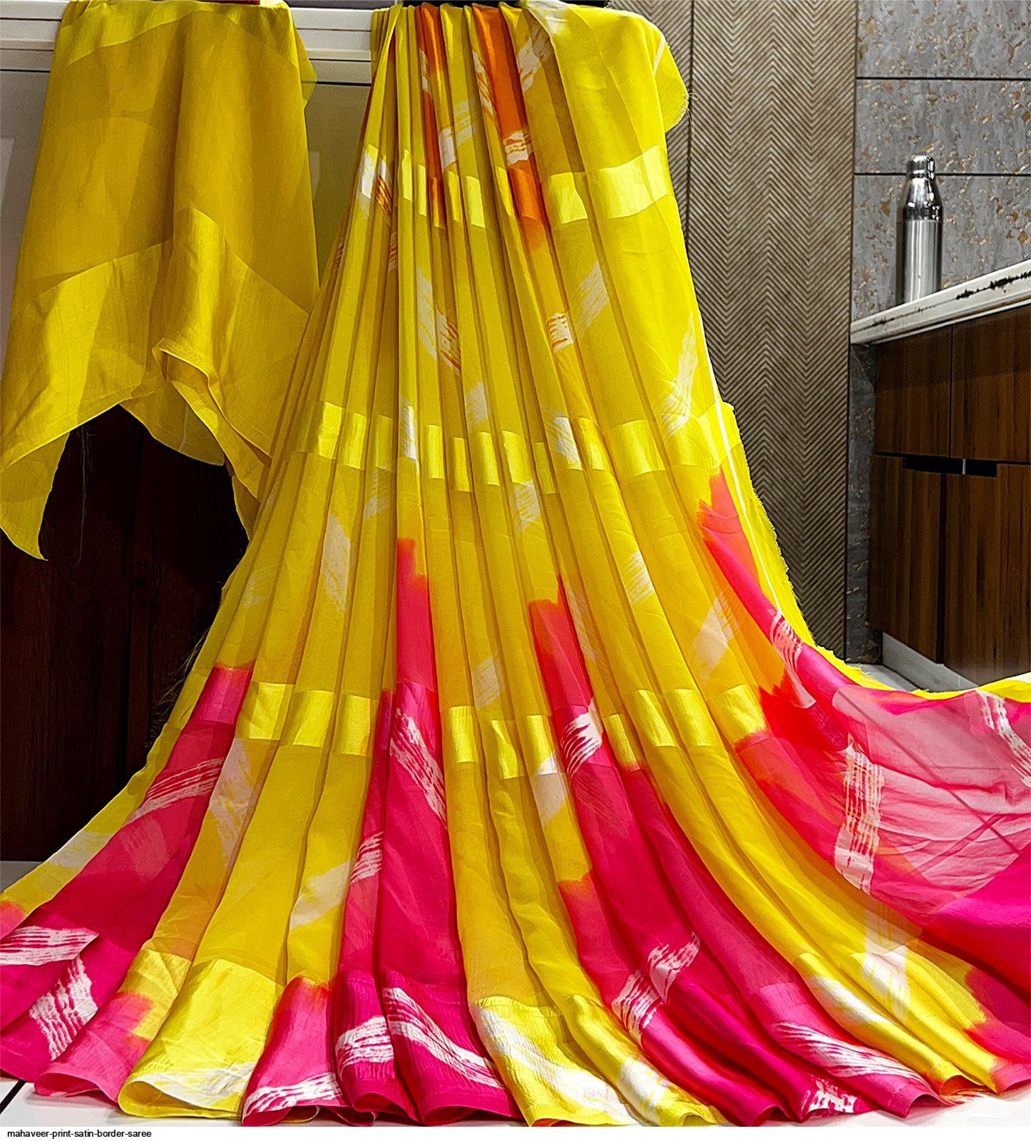 MAHAVEER PRINT SATIN BORDER SAREE