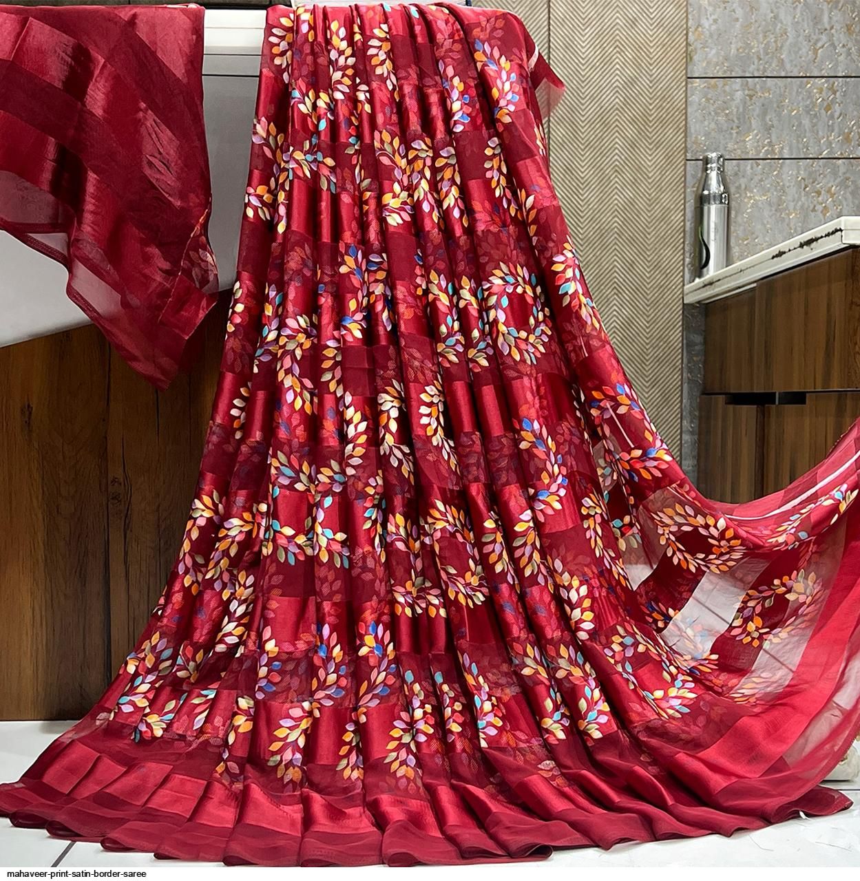 MAHAVEER PRINT SATIN BORDER SAREE