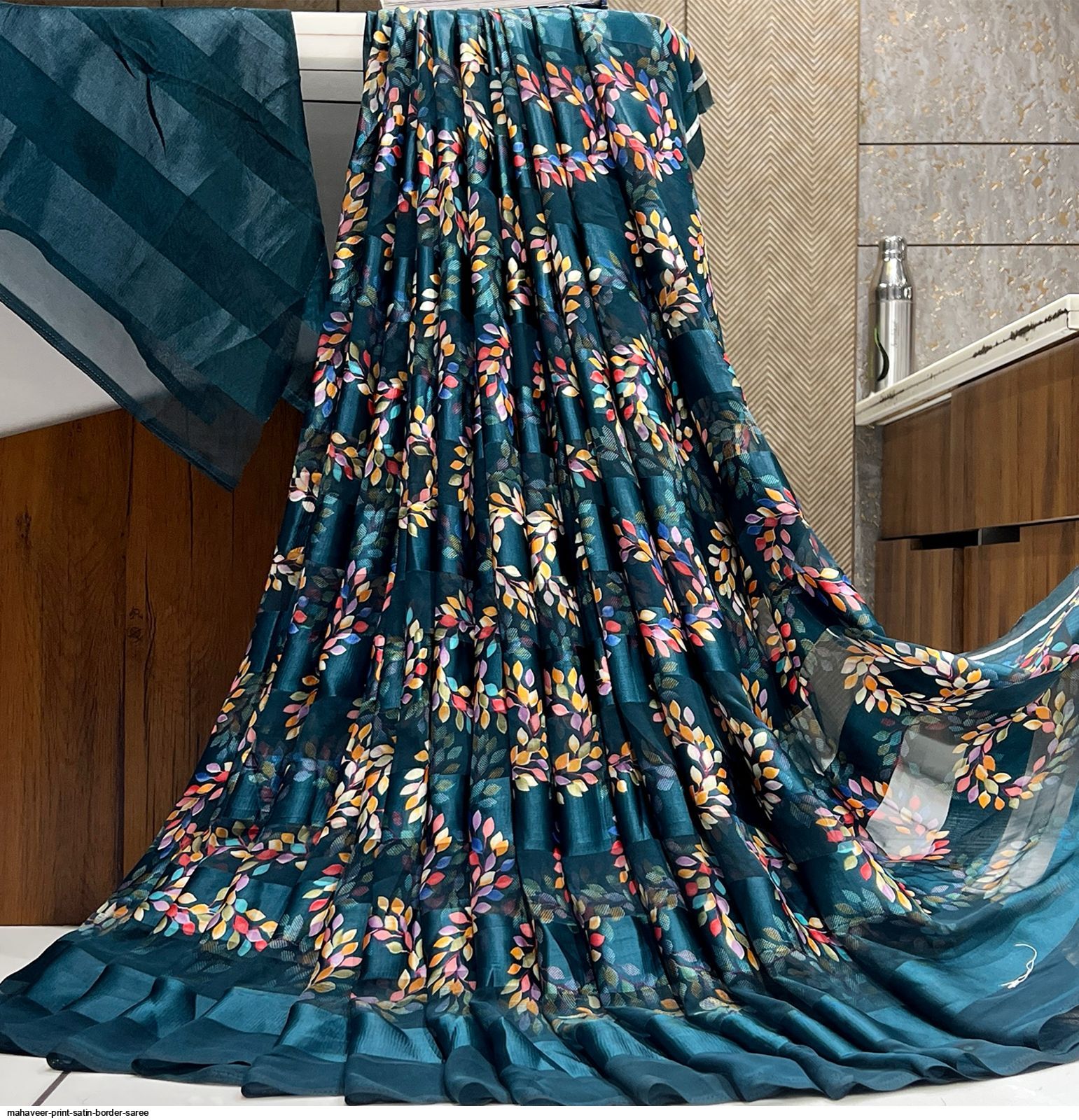 MAHAVEER PRINT SATIN BORDER SAREE