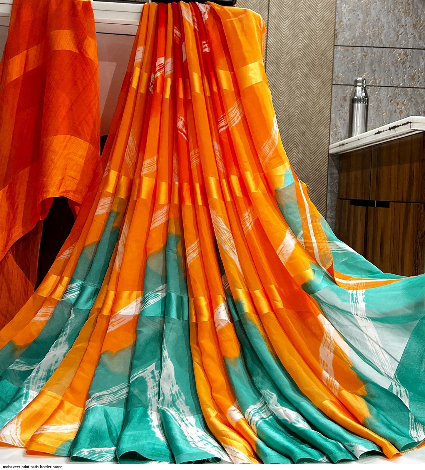 MAHAVEER PRINT SATIN BORDER SAREE