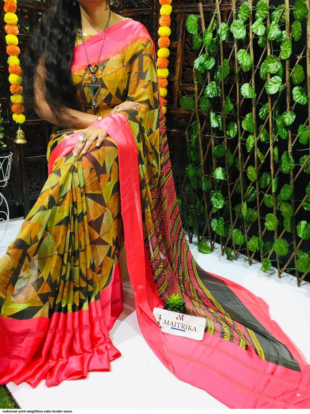 MAHAVEER PRINT WEIGHTLESS SATIN BORDER SAREE