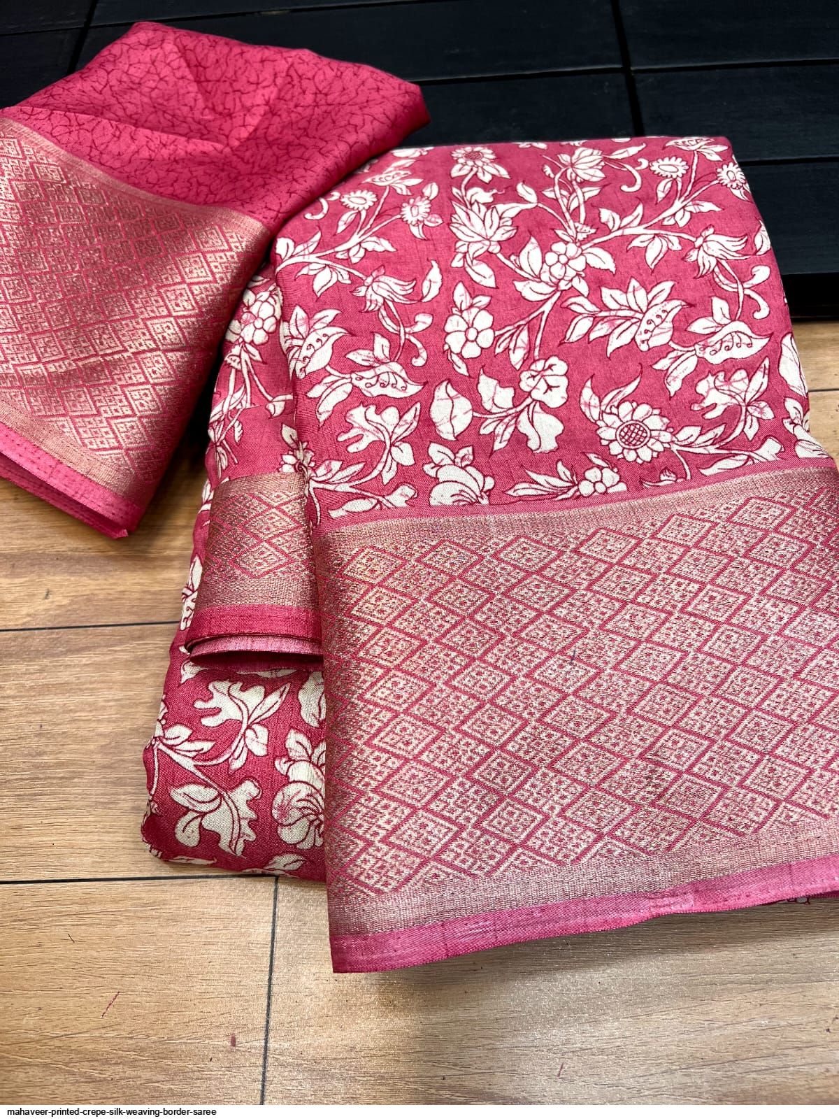 Mahaveer Printed Crepe Silk Weaving border saree