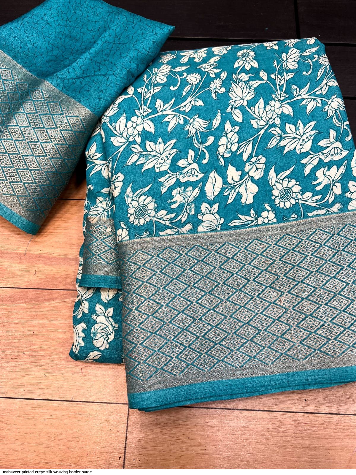 Mahaveer Printed Crepe Silk Weaving border saree
