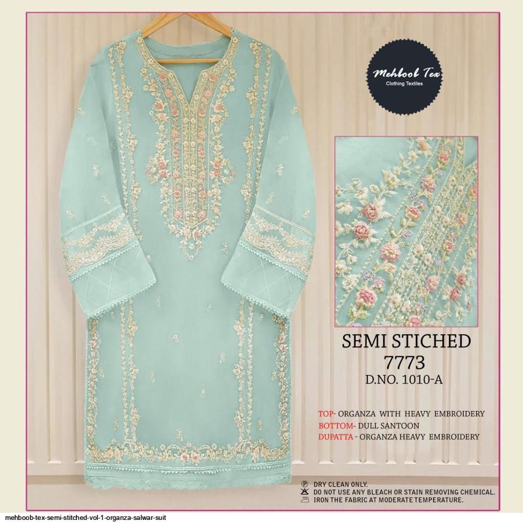 MEHBOOB TEX SEMI STITCHED VOL 1 ORGANZA SALWAR SUIT