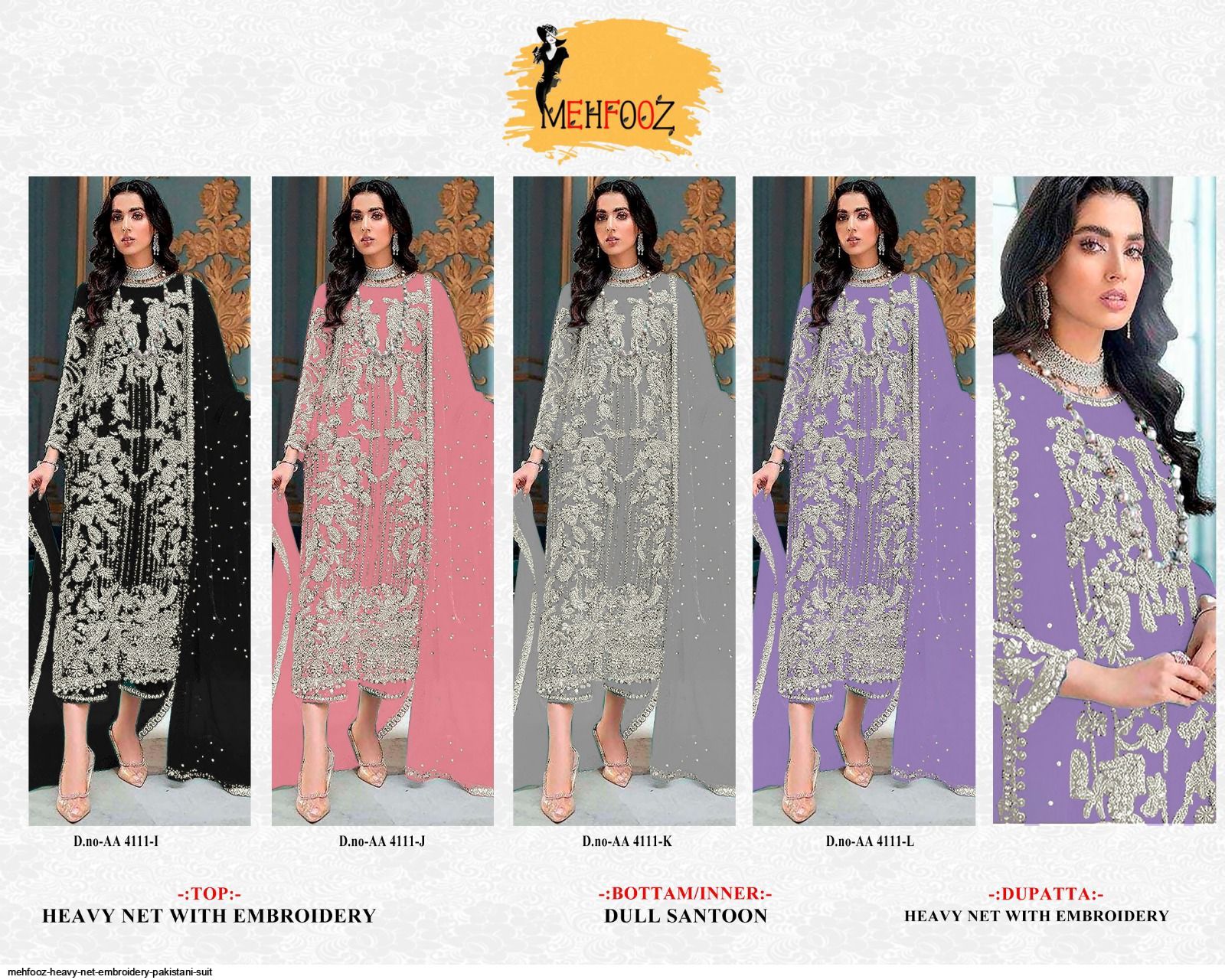 MEHFOOZ HEAVY NET EMBROIDERY PAKISTANI SUIT