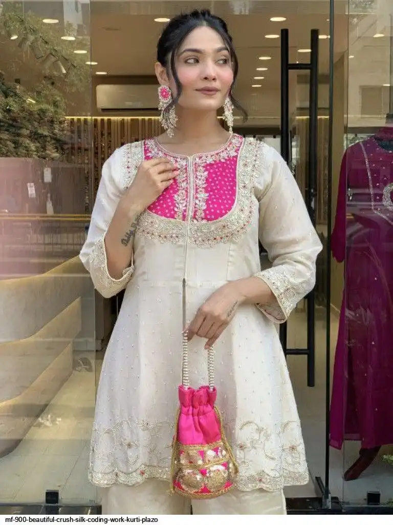 MF 900 Beautiful CRUSH Silk coding work KURTI PLAZO