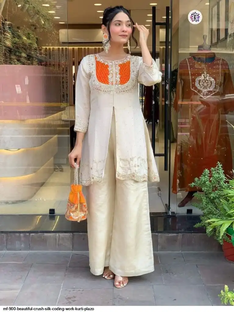 MF 900 Beautiful CRUSH Silk coding work KURTI PLAZO