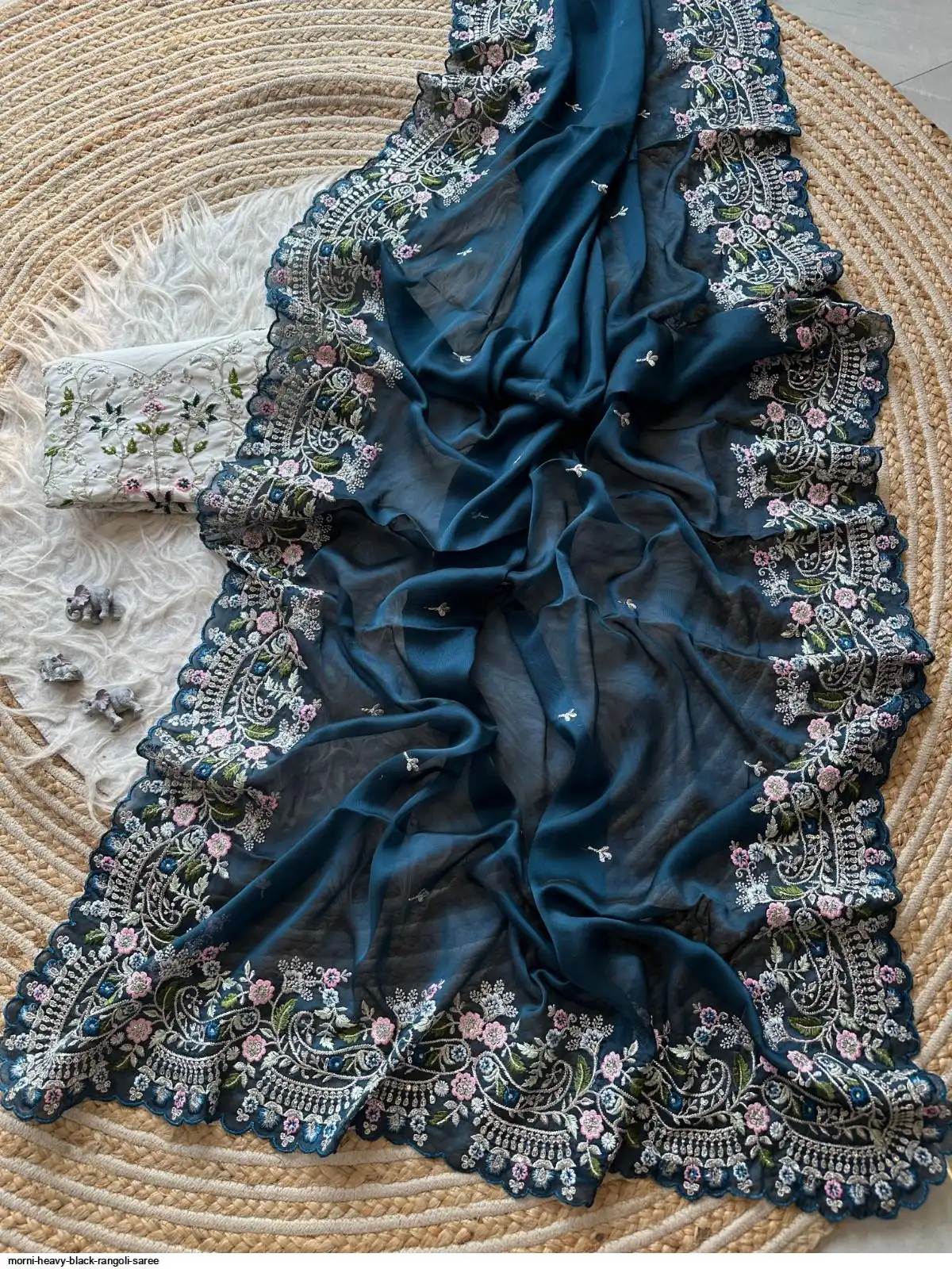 Morni Heavy Black Rangoli Saree | Wholesale Sequin Work