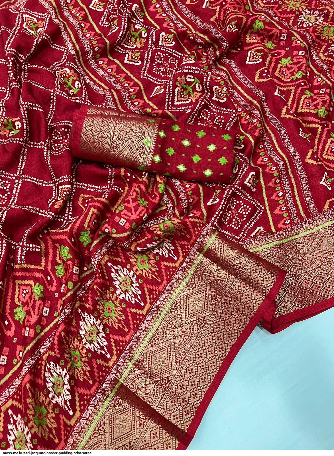 Moss mello ZARI JACQUARD BORDER Padding Print saree