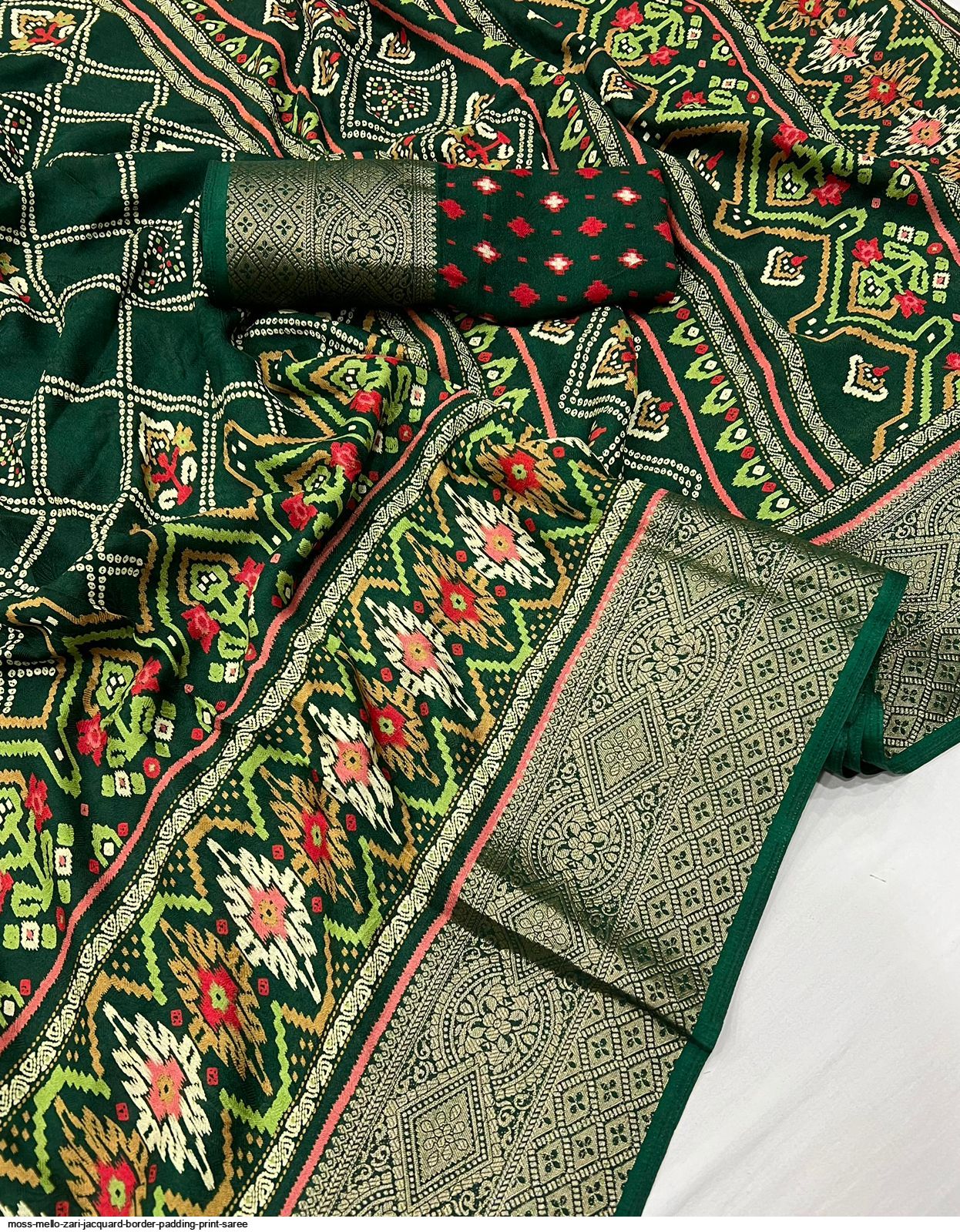 Moss mello ZARI JACQUARD BORDER Padding Print saree