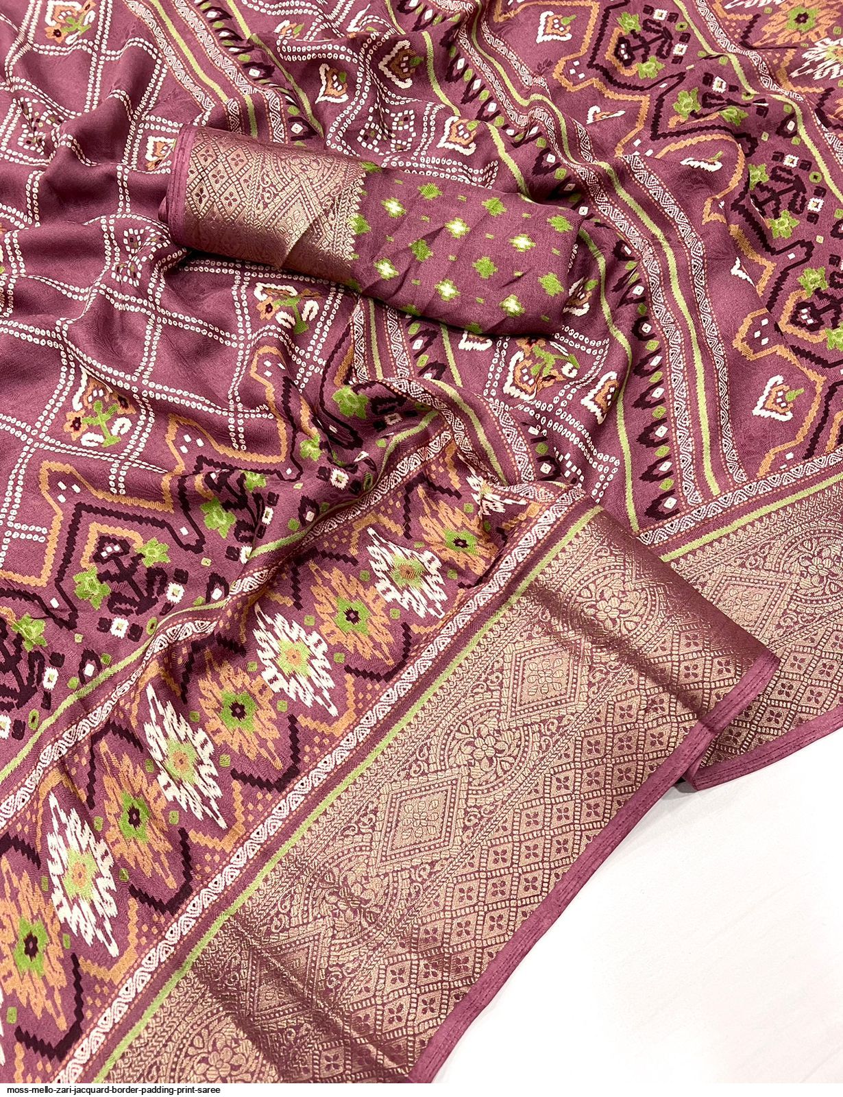 Moss mello ZARI JACQUARD BORDER Padding Print saree