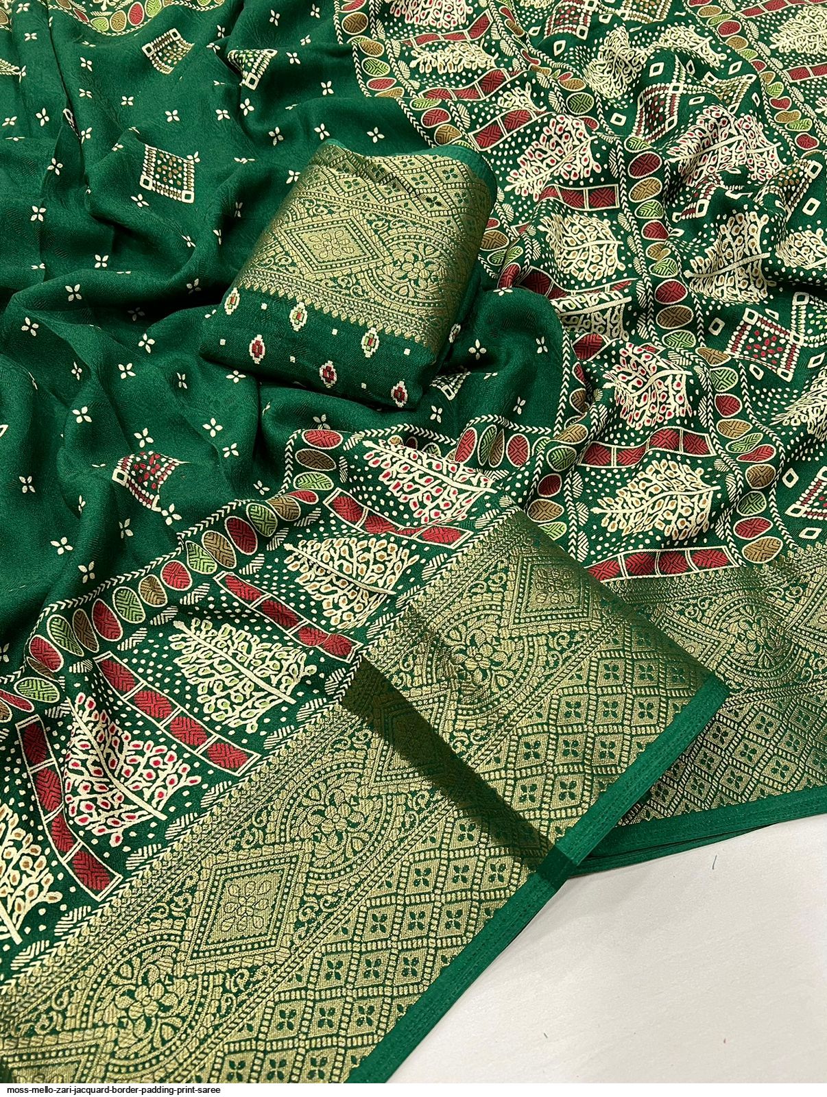 Moss mello ZARI JACQUARD BORDER Padding Print saree