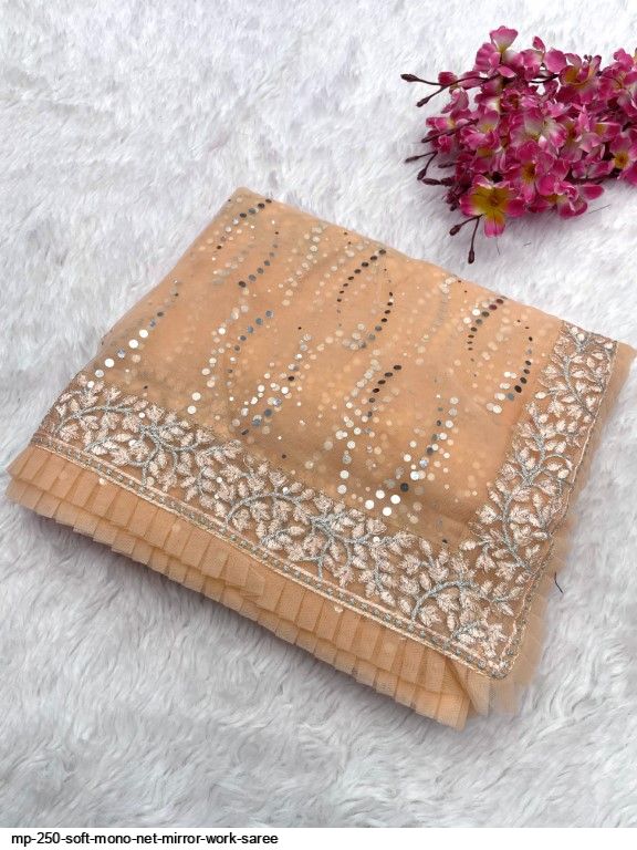Mp 250 soft mono net mirror work saree