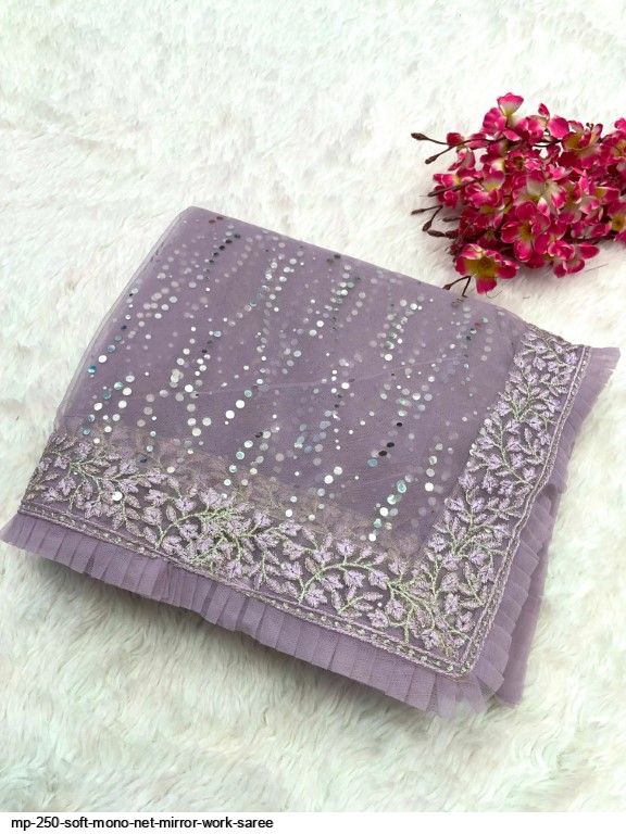 Mp 250 soft mono net mirror work saree
