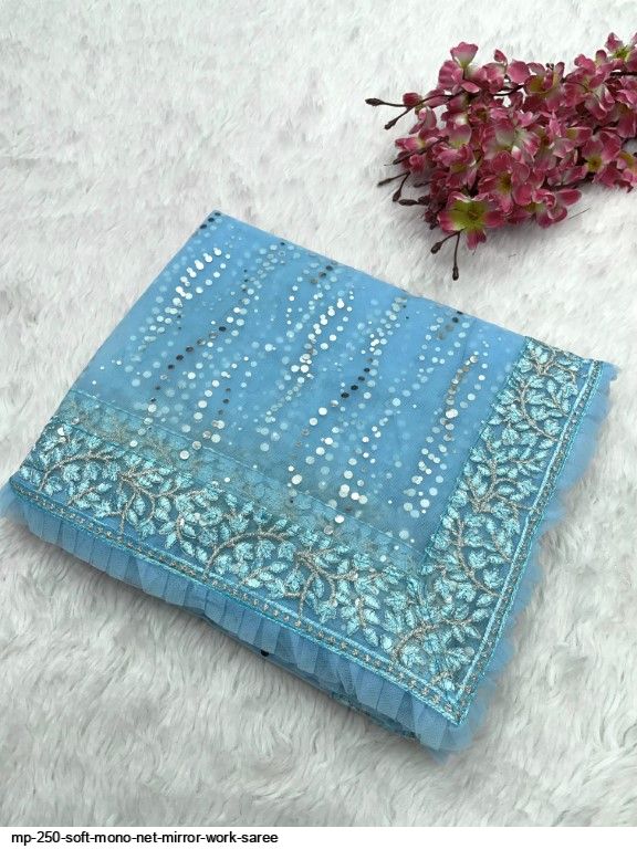 Mp 250 soft mono net mirror work saree